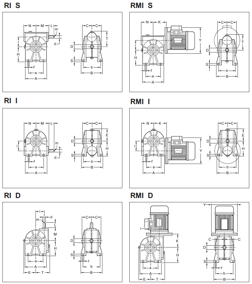 Одноступенчатые червячные мотор-редукторы STM (СТМ) серии RMI 28, RMI40, RMI 50, RMI 63, RMI 70 ...